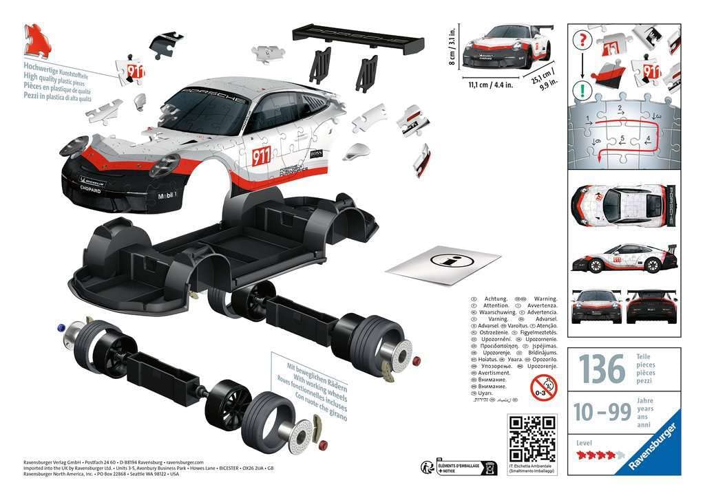 Ravensburger Porsche GT3 Cup 3D Jigsaw Puzzle for Kids Age 8 Years Up - 108 Pieces - No Glue Required