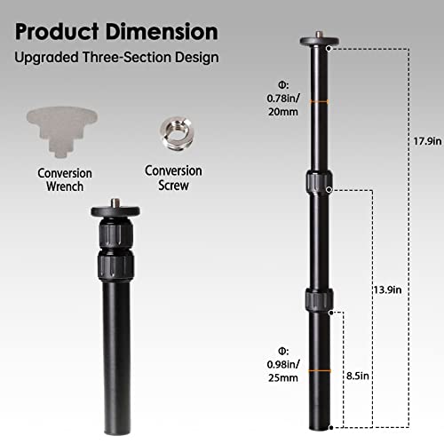 Nycetek 3 Section Tripod Extension Arm, 18" Super Sturdy Aluminium Tripod Extension Tube with 1/4β to 3/8β Screw, Tripod Extender Rod with Locking System for Tripod/DSLR Camera, Max Load 11lb