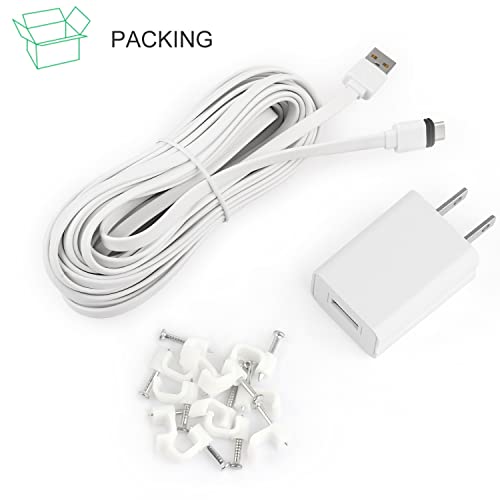 16.4Ft/5m Power Cable for Ring Spotlight Cam Plus/Pro (Battery), Weatherproof Outdoor Cable with Power Adapter Continuously Charging Your Ring Camera - White