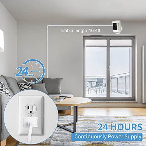 16.4Ft/5m Power Cable for Ring Spotlight Cam Plus/Pro (Battery), Weatherproof Outdoor Cable with Power Adapter Continuously Charging Your Ring Camera - White