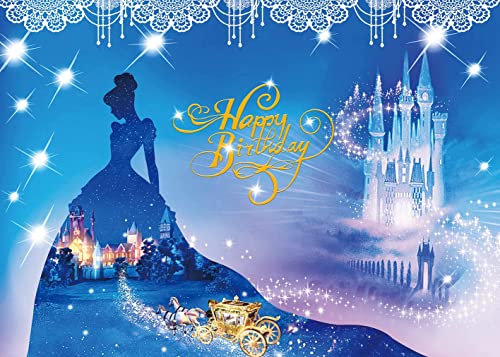 Dost Baby Blue Princess Happy Birthday Backdrop Fantasy Castle Carriage Princess Party Decoration Shiny Light Photography Backdrop(7x5FT), Dost-cy278-7x5FT