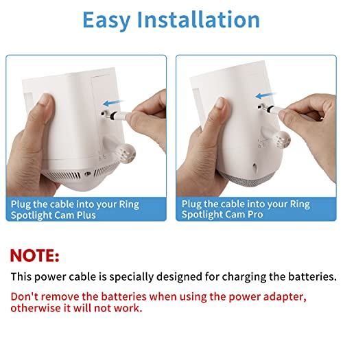 16.4Ft/5m Power Cable for Ring Spotlight Cam Plus/Pro (Battery), Weatherproof Outdoor Cable with Power Adapter Continuously Charging Your Ring Camera - White