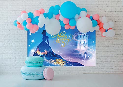 Dost Baby Blue Princess Happy Birthday Backdrop Fantasy Castle Carriage Princess Party Decoration Shiny Light Photography Backdrop(7x5FT), Dost-cy278-7x5FT