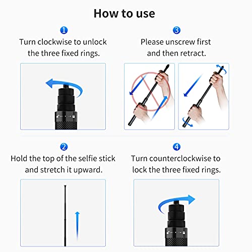 Selfie Stick for GoPro Insta360, Carbon Fiber Selfie Pole for Go Pro Max Hero 11 10 9 8 7 6 5 Insta 360 One RS X2 Go 2 DJI Action 2 AKASO Monopod Lightweight Waterproof Extension (116cm/45 inch)