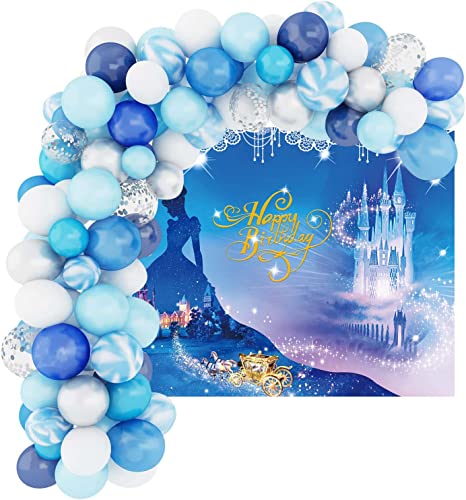 Dost Baby Blue Princess Happy Birthday Backdrop Fantasy Castle Carriage Princess Party Decoration Shiny Light Photography Backdrop(7x5FT), Dost-cy278-7x5FT