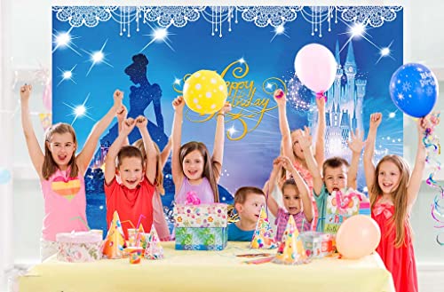 Dost Baby Blue Princess Happy Birthday Backdrop Fantasy Castle Carriage Princess Party Decoration Shiny Light Photography Backdrop(7x5FT), Dost-cy278-7x5FT