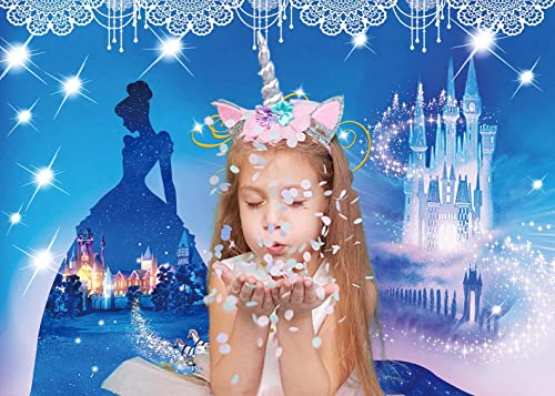 Dost Baby Blue Princess Happy Birthday Backdrop Fantasy Castle Carriage Princess Party Decoration Shiny Light Photography Backdrop(7x5FT), Dost-cy278-7x5FT