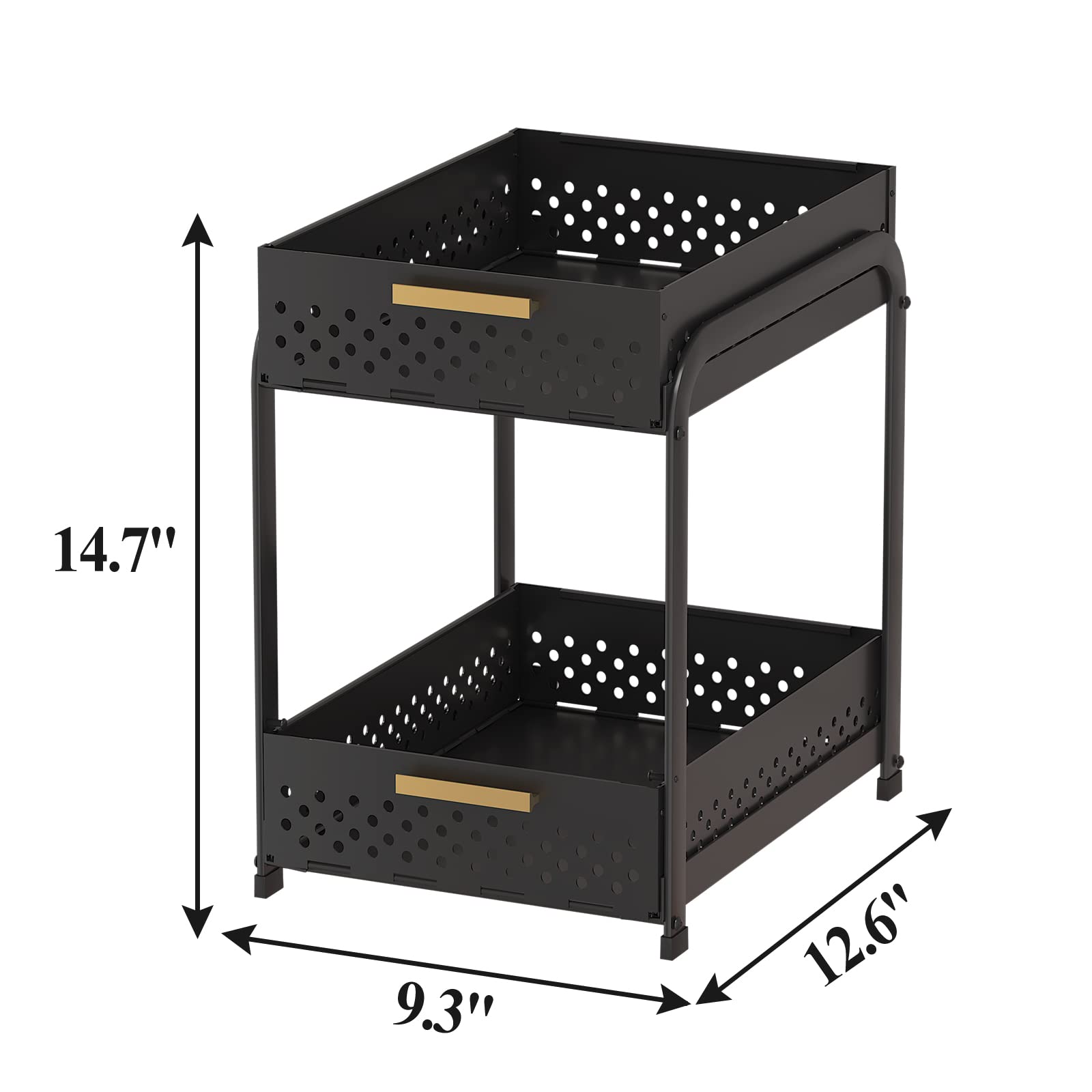 GILLAS 2 Tier Under Sink Organizer and Storage, Farmhouse Under Counter Storage for Kitchen, Under Cabinet Organizer for Bathroom, Sliding Basket Organizer, Black