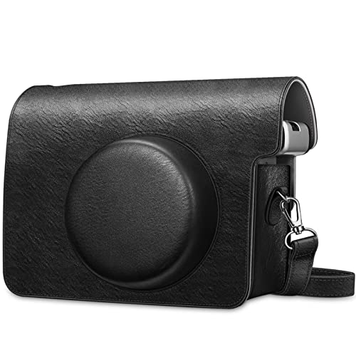 Fintie Protective Case for Fujifilm Instax Wide 300 Instant Film Camera - Premium Vegan Leather Bag Cover with Removable Strap, Vintage Black