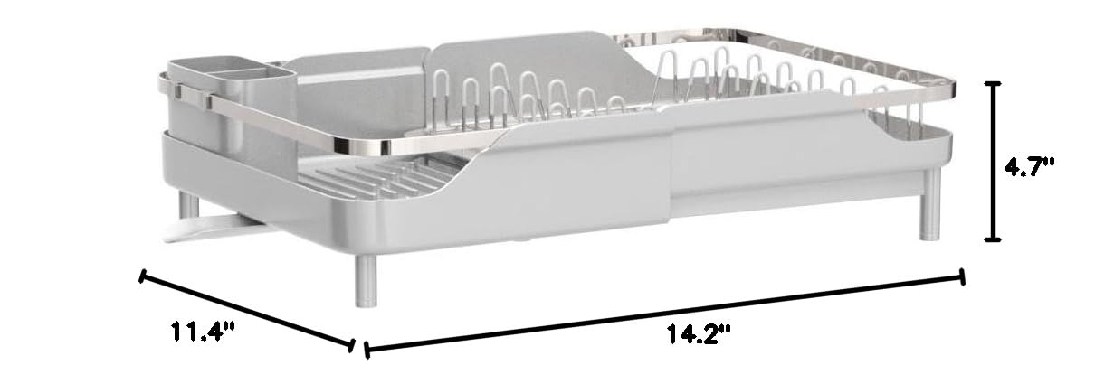 Dish Drying Rack, Stainless Steel Dish Rack and Drainaboard Set, Expandable(11.5"-19.3") Sink Dish Drainer with Cup Holder Utensil Holder for Kitchen Counter