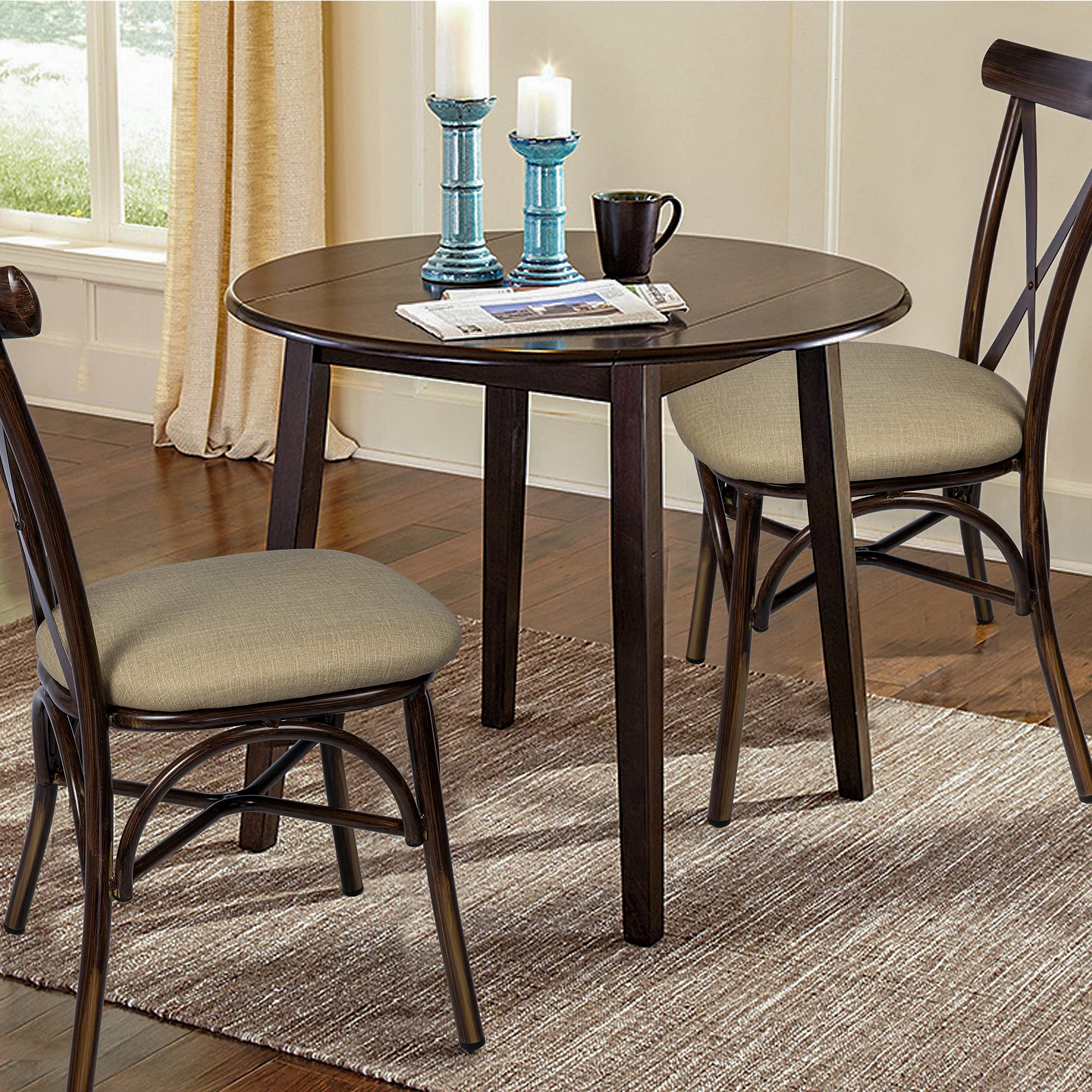 Koreyosh Modern Dining Chair Set of 2, Upholstered PU Leather Dining Room Chairs, Comfortable X-Shape Back Kitchen Chairs with Aluminum Frame for Outdoor or Indoor Use, Sand Beige