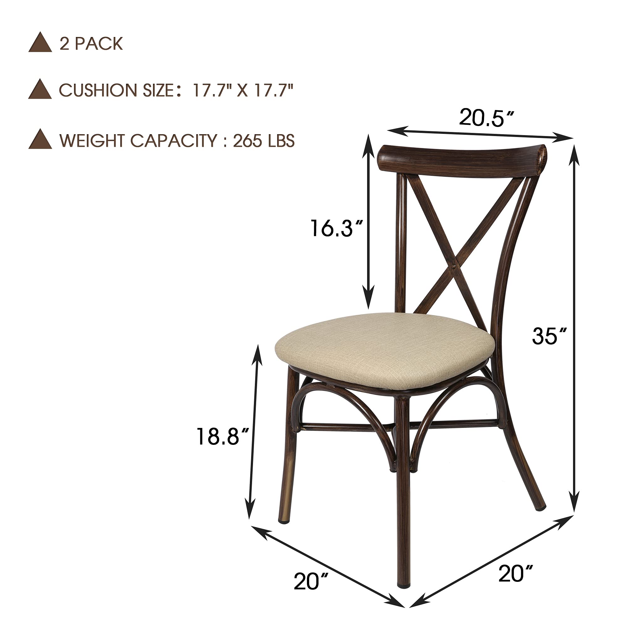 Koreyosh Modern Dining Chair Set of 2, Upholstered PU Leather Dining Room Chairs, Comfortable X-Shape Back Kitchen Chairs with Aluminum Frame for Outdoor or Indoor Use, Sand Beige
