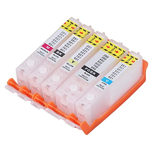 FTVOGUE 5Pcs Ink Cartridge Reusable Smoothly Ink Output PGBK BK C M Y Printer Cartridge for Test Papers Documents (750-751)