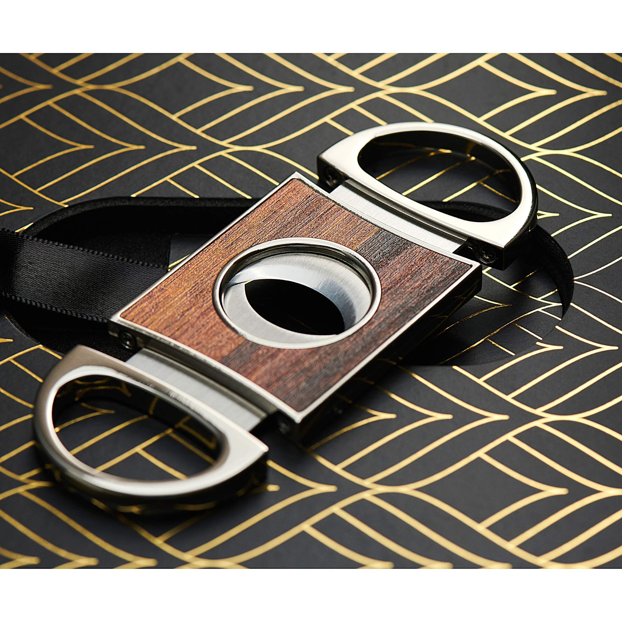 Whiskey Stones Gift Set with Cigar Cutter & Cigar Ashtray - 6 Handcrafted Round Stones, Presentation & Storage Tray - Luxurious Whiskey & Cigar Accessories Gold Foil Gift Box by R.O.C.K.S.