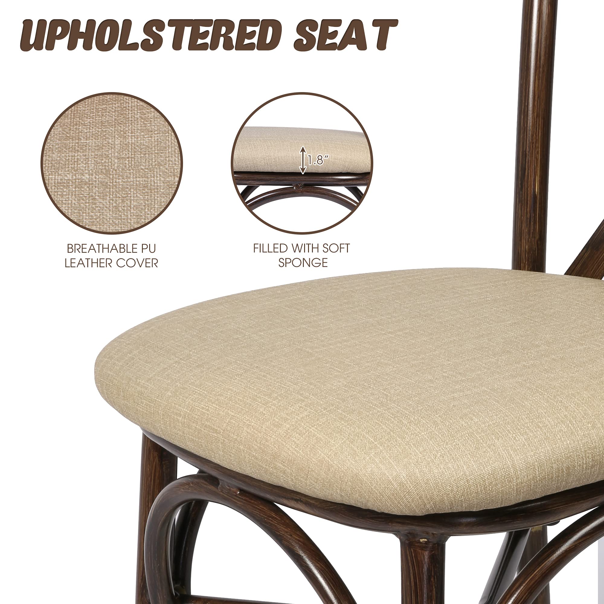 Koreyosh Modern Dining Chair Set of 2, Upholstered PU Leather Dining Room Chairs, Comfortable X-Shape Back Kitchen Chairs with Aluminum Frame for Outdoor or Indoor Use, Sand Beige
