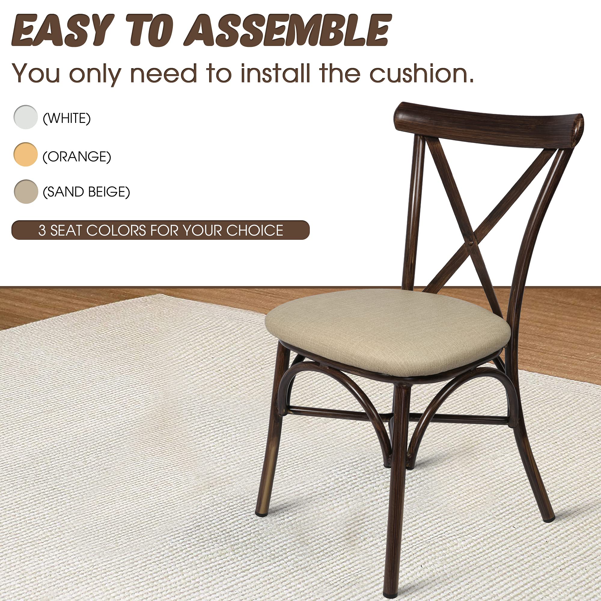 Koreyosh Modern Dining Chair Set of 2, Upholstered PU Leather Dining Room Chairs, Comfortable X-Shape Back Kitchen Chairs with Aluminum Frame for Outdoor or Indoor Use, Sand Beige