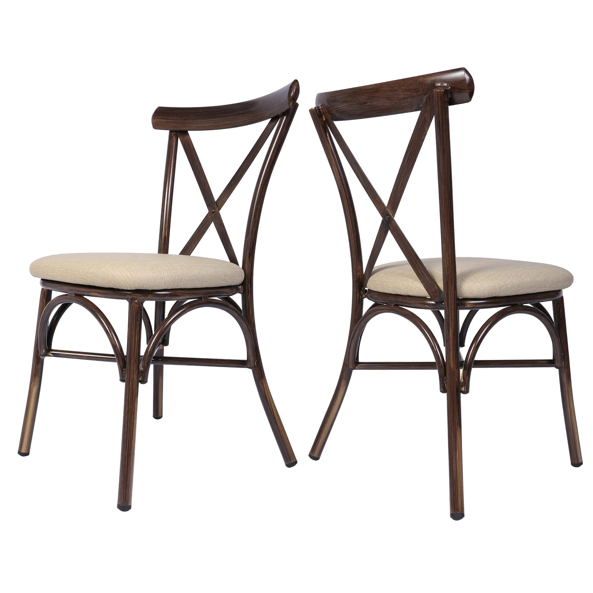 Koreyosh Modern Dining Chair Set of 2, Upholstered PU Leather Dining Room Chairs, Comfortable X-Shape Back Kitchen Chairs with Aluminum Frame for Outdoor or Indoor Use, Sand Beige