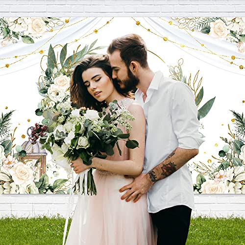 Omifly Miss to Mrs Backdrop 8x6ft Photography Wall Bridal Shower Rustic White Green Floral Wedding Bride to Be Background Engagement Party Decorations Cake Table Banner Decor Photo Booth Studio Props