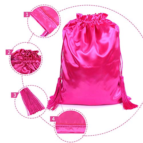 Ali Pearl Silk Satin Wig Bags, 3 Pcs Pink, Drawstring Closure, Rectangular, Elegant and Portable, Wig & Hair Extension Storage, Travel