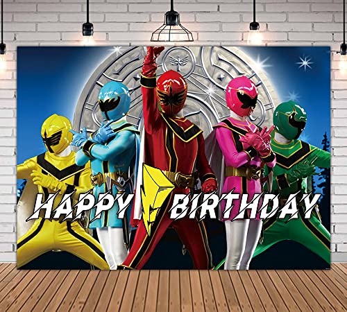 MengGeGe Power Ranger Megaforce Backdrops Teenagers Birthday Party Sign Banner Photography Background for Teenagers Picture Backdrops for Photography Birthday Resistant Fleece-Like Cloth Fabric 7x5FT