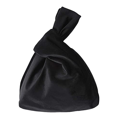 Japanese Style Knot Bag Women Wrist Bag Kimono Knot Pouch Tote, Black Velvet