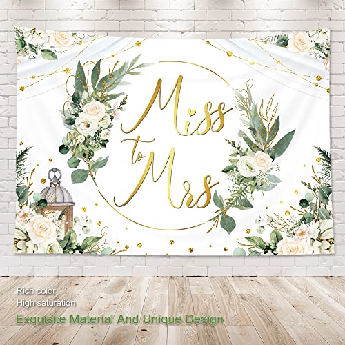 Omifly Miss to Mrs Backdrop 8x6ft Photography Wall Bridal Shower Rustic White Green Floral Wedding Bride to Be Background Engagement Party Decorations Cake Table Banner Decor Photo Booth Studio Props