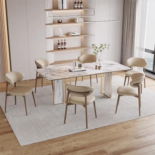 Mid Century Modern Side Dining Chair with Solid ash Wood Faux Leather Seat and Curved Backrest Low-Back Dining Chairs, Cafe Casual Home Dining Room Backrest Chairs (Color : White)