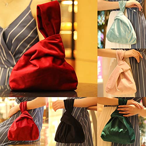 Japanese Style Knot Bag Women Wrist Bag Kimono Knot Pouch Tote, Black Velvet