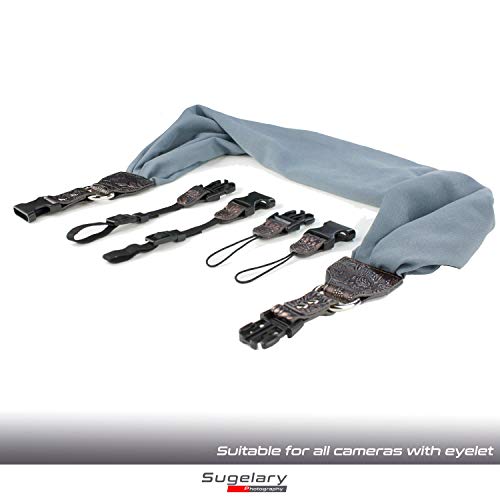 Sugelary Camera Shoulder Neck Strap, Vintage Fabric Satin Scarf Camera Strap for All DSLR Camera Nikon Canon Sony Pentax (Grey)