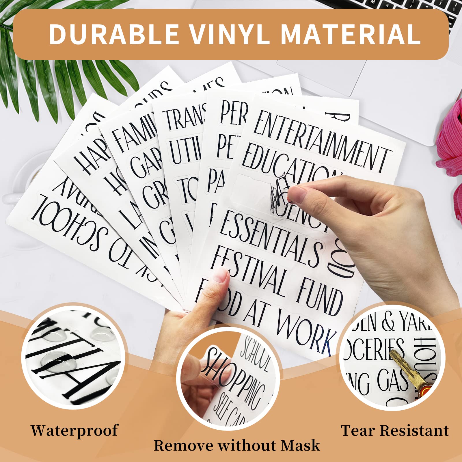 100 Cash Envelope Sticker Labels - Black Vinyl Decals for Finance Planner, Budget Stickers for Cash Envelope System Wallet & A6 Binder, Clear Labels Money Sticker for Budget Envelopes Coupon Organizer