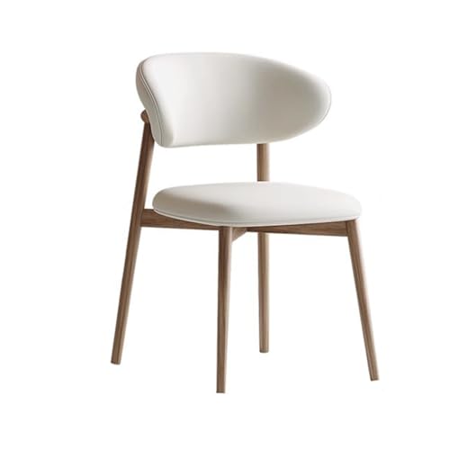 Mid Century Modern Side Dining Chair with Solid ash Wood Faux Leather Seat and Curved Backrest Low-Back Dining Chairs, Cafe Casual Home Dining Room Backrest Chairs (Color : White)