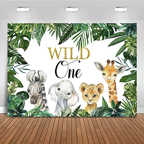 Mocsicka Safari Wild One Backdrop Safari Animal First Birthday Party Background Jungle Boy 1st Birthday Party Decorations Photography Background (8x6ft)