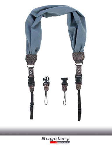 Sugelary Camera Shoulder Neck Strap, Vintage Fabric Satin Scarf Camera Strap for All DSLR Camera Nikon Canon Sony Pentax (Grey)