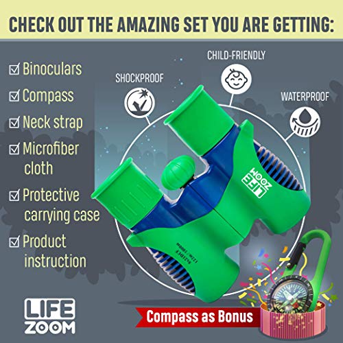 Kids Binoculars and Compass - 8x21 Compact Binoculars for Kids - High Resolution Real Optics - Bird Watching- Small Binoculars for Kids 5-12, Boys, Girls - Outdoor Play - Hunting - Camping