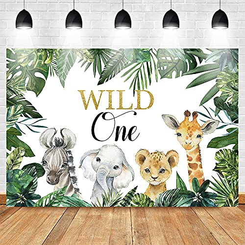 Mocsicka Safari Wild One Backdrop Safari Animal First Birthday Party Background Jungle Boy 1st Birthday Party Decorations Photography Background (8x6ft)