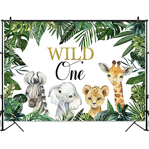 Mocsicka Safari Wild One Backdrop Safari Animal First Birthday Party Background Jungle Boy 1st Birthday Party Decorations Photography Background (8x6ft)