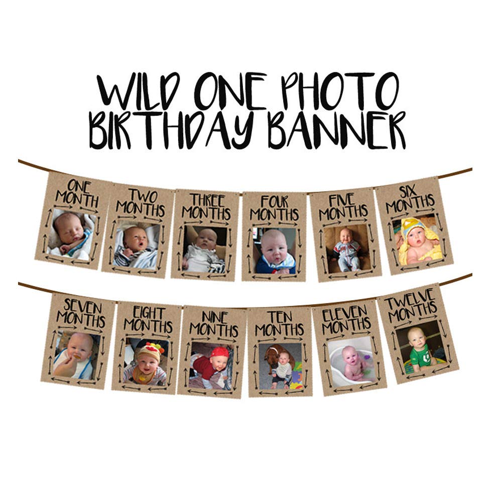 Burlap 1st Birthday Baby Photo Banner ,Newborn Baby Monthly Milestone Photograph Bunting Garland for Baby Shower First Birthday Party Decoration