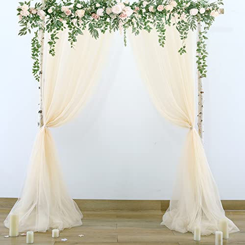 Tulle Backdrop Curtain for Parties 10ftx8ft Champagne Sheer Backdrop Curtain for Wedding Birthday 2Panles 5ftx8ft