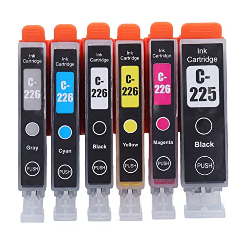 225-226 Ink Cartridge, Output Large Capacity Colorful Cartridge Combo Pack, for PIXMA IX6520 IP4820 IP4920 (BK BK C M Y GY 6 Colors)