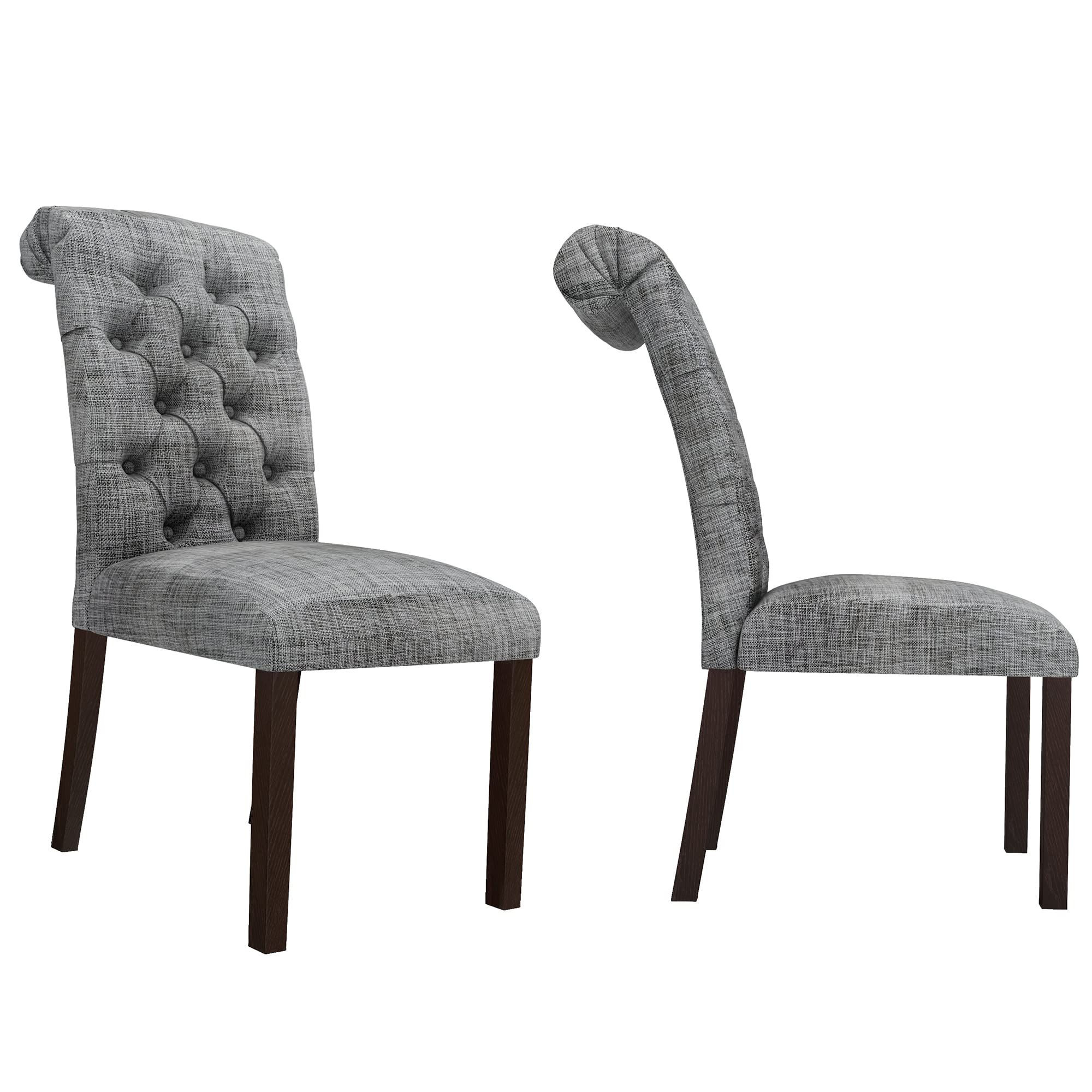 Augensternchen Dining Chair, Dining Room Upholstered Chair with Tufted Back and Solid Wood Legs, for Home Kitchen and Restaurant, Soft Beige Linen Material, Set of 2 (Gray)