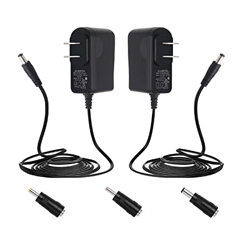 2 Pack 12V 1A/1000mA 10ft Long Power Supply Adapter, 12W AC to DC Adapter Cord with 3 Tips for LED Strip Lights, Keyboard, BT Speaker, Router, Monitor,Webcam, CCTV Camera, UL Listed