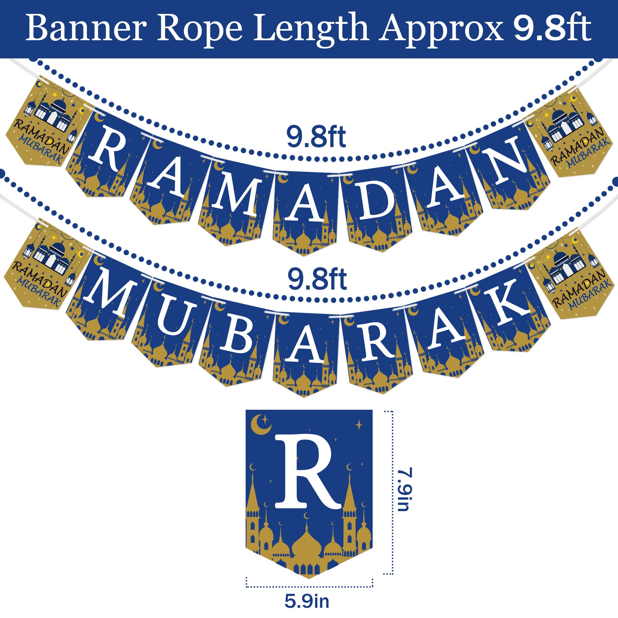 Ramadan Mubarak Banner - Ramadan Mubarak Decoration - Ramadan Mubarak Party Decorations Supplies - Mubarak Bunting Banner - Mubarak Home Mantle Fireplace Hanging Banner - No Assembled Required