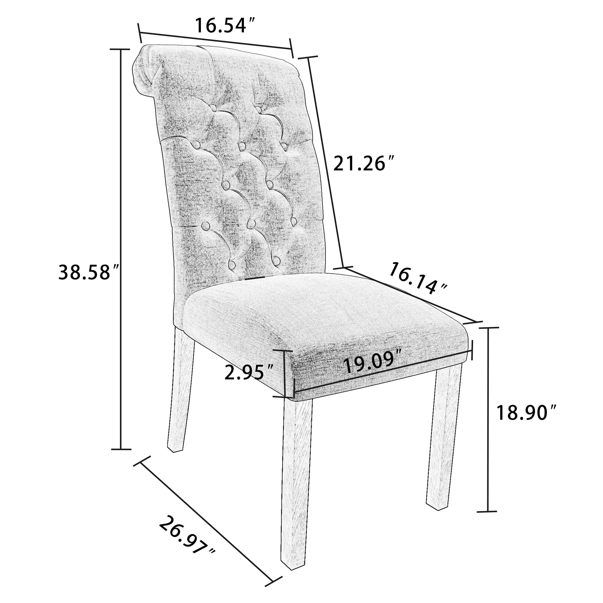 Augensternchen Dining Chair, Dining Room Upholstered Chair with Tufted Back and Solid Wood Legs, for Home Kitchen and Restaurant, Soft Beige Linen Material, Set of 2 (Gray)