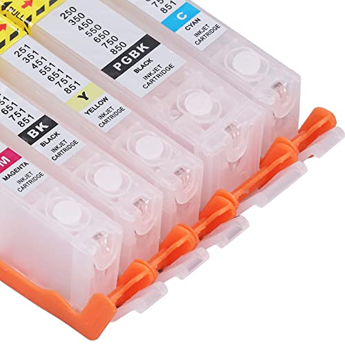 FTVOGUE 5Pcs Ink Cartridge Reusable Smoothly Ink Output PGBK BK C M Y Printer Cartridge for Test Papers Documents (350-351)