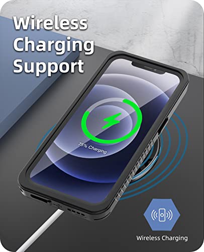 WIFORT iPhone 12 Waterproof Case - Built-in Screen Protector Water Resistant Cover Protective Drop Protection Hard, Shockproof Full Body Defender Tough Military Grade - 6.1" Black