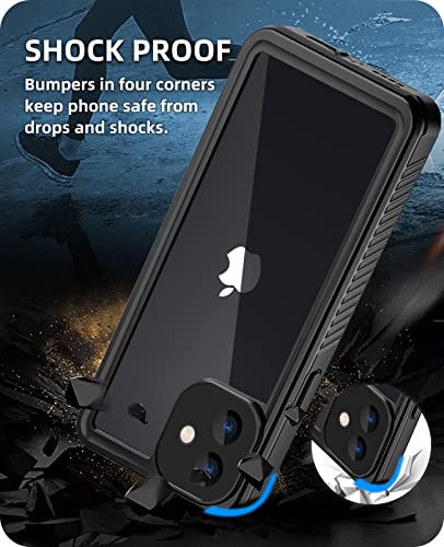 WIFORT iPhone 12 Waterproof Case - Built-in Screen Protector Water Resistant Cover Protective Drop Protection Hard, Shockproof Full Body Defender Tough Military Grade - 6.1" Black