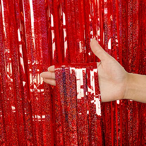 3 Pack Fringe Curtains Party Decorations,Tinsel Backdrop Curtains for Parties,Photo Booth Wedding Graduations Birthday Christmas Event Party Supplies (Red)