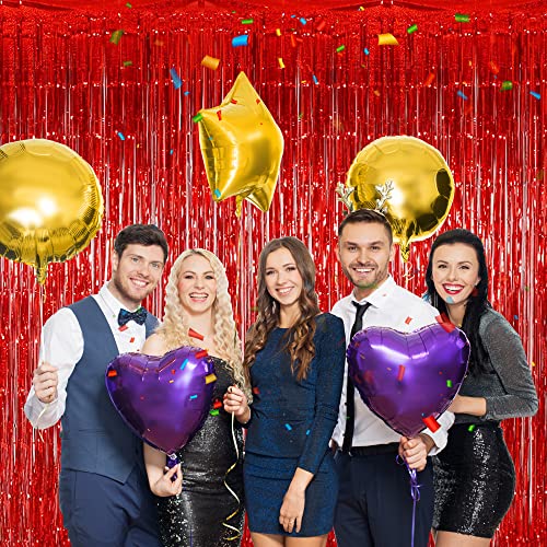 3 Pack Fringe Curtains Party Decorations,Tinsel Backdrop Curtains for Parties,Photo Booth Wedding Graduations Birthday Christmas Event Party Supplies (Red)