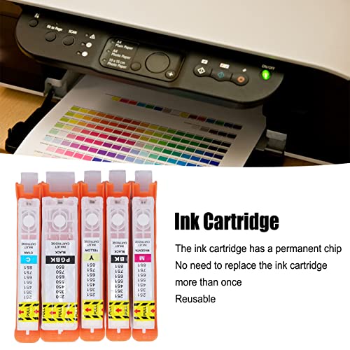 FTVOGUE 5Pcs Ink Cartridge Reusable Smoothly Ink Output PGBK BK C M Y Printer Cartridge for Test Papers Documents (350-351)