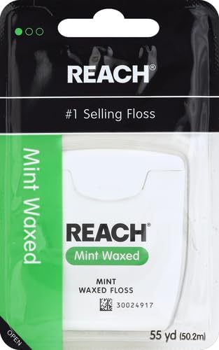 Reach Waxed Dental Floss | Effective Plaque Removal, Extra Wide Cleaning Surface | Shred Resistance & Tension, Slides Smoothly & Easily, PFAS FREE | Mint Flavored, 55 Yards, 1 Pack